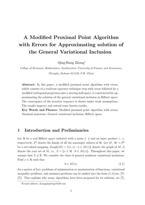 Pdf A Modified Proximal Point Algorithm With Errors For Approximating