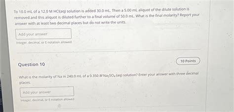 solved question 10 ﻿part 1to 10 0ml ﻿of a 12 0mhcl aq