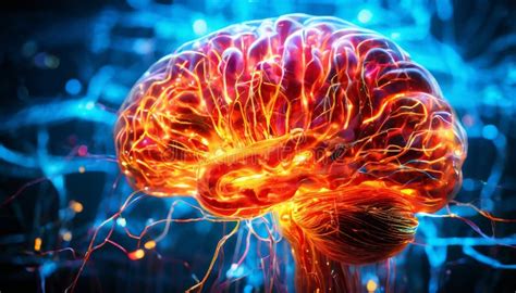 Glowing Human Brain With Neural Connections In Digital Art Stock Image