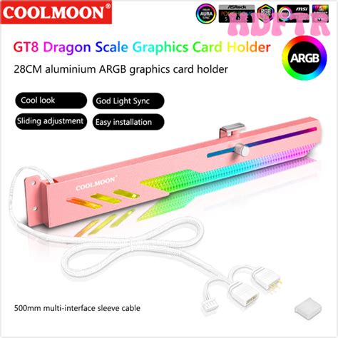 Hdftr Coolmoon Gt8 Horizontal Gpu Support 5v Argb Bracket Support Computer Video Card Stand Gpu
