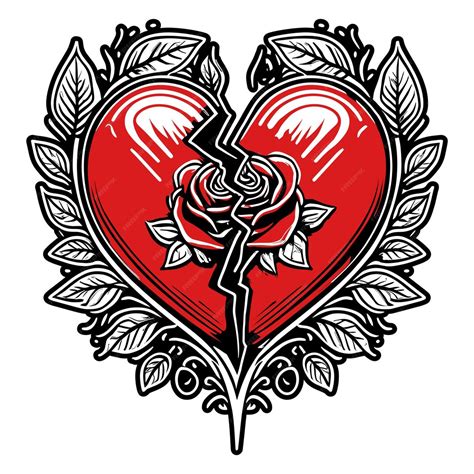 Decorative Broken Heart With Roses Illustration Premium Ai Generated