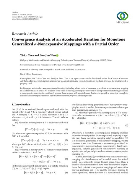 Pdf Convergence Analysis Of An Accelerated Iteration For Monotone Generalized α Nonexpansive