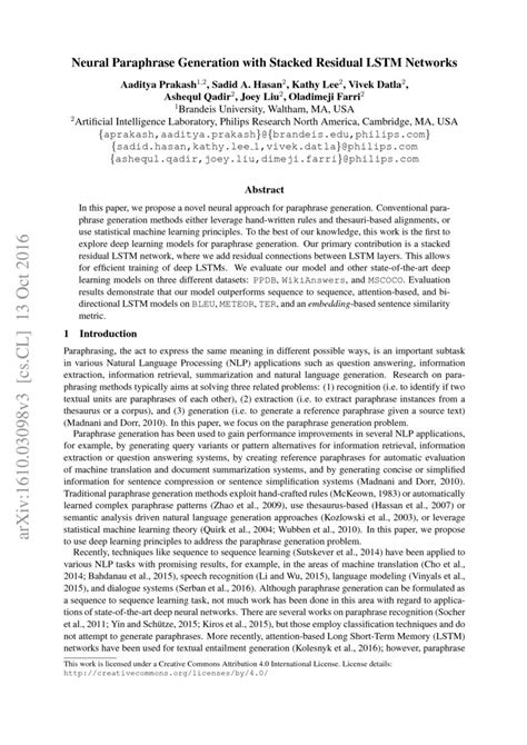 Neural Paraphrase Generation With Stacked Residual Lstm Networks Deepai