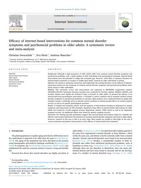 Pdf Efficacy Of Internet Based Interventions For Common Mental Disorder Symptoms And