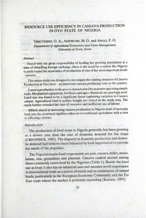Pdf Resource Use Efficiency In Cassava Production In Oyo State Of Nigeria