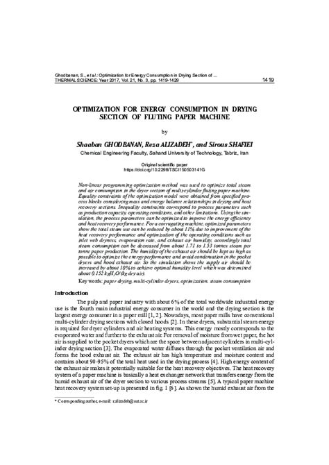 Pdf Optimization For Energy Consumption In Drying Section Of Fluting Paper Machine