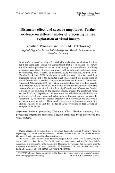 Pdf Distractor Effect And Saccade Amplitudes Further Evidence On