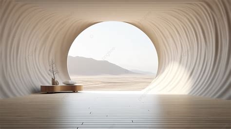 Minimalistic Empty Space D Rendering Of Interior Design With A Serene Nature View Background