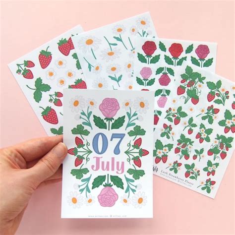 July Flower Stickers Willwa