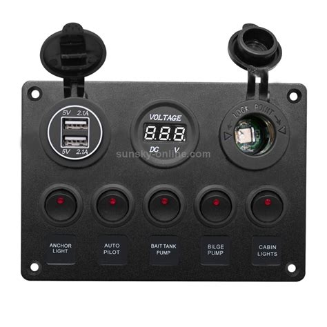 다기능 조합 스위치 창 전압계 시가 라이터 소켓 5 웨이 스위치 자동차 Rv 해양 보트 용 듀얼 Usb 충전기 빨간불