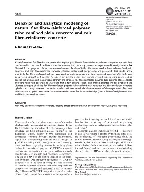 Behavior And Analytical Modeling Of Natural Flax Frp Tube Confined