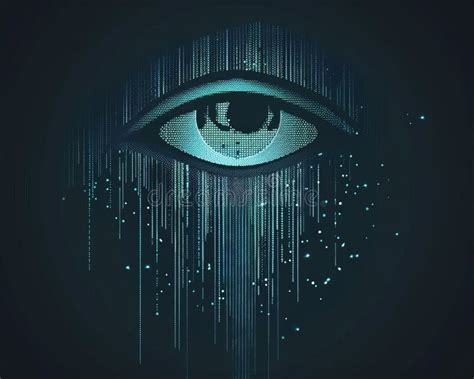 Minimalist Monitoring Icon White Eye Outline Over Blue Data Flow Stock Illustration