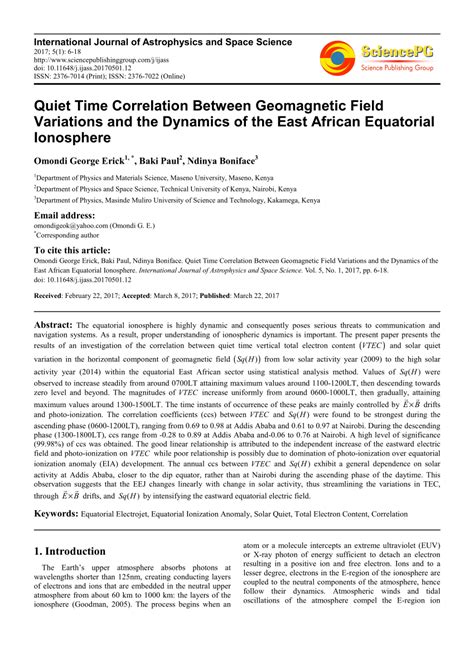 Pdf Quiet Time Correlation Between Geomagnetic Field Variations And The Dynamics Of The East