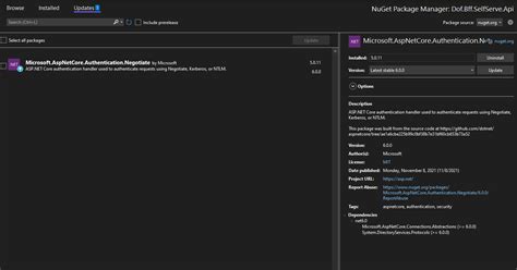 nuget update microsoft aspnetcore authentication negotiate v 5 0 11 to