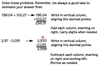Numbers Adding Subtracting Decimals Examples Worksheets Library