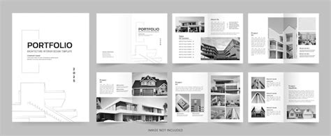 포트폴리오 브로셔 또는 건축 및 인테리어 포트포리오 템플릿 디자인 프리미엄 벡터