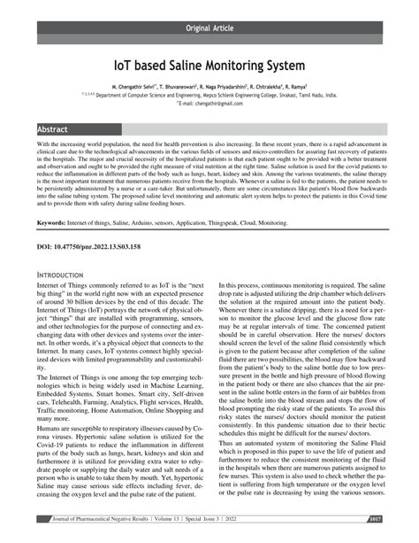 Pdf Iot Based Saline Monitoring System