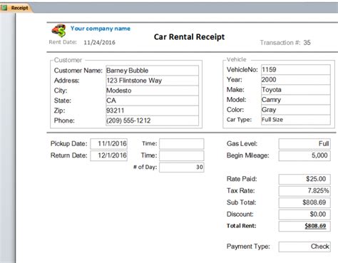 Ms Access Car Rental Database