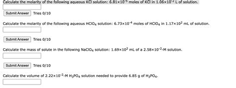 Solved Calculate the molarity of the following aqueous KCl | Chegg.com