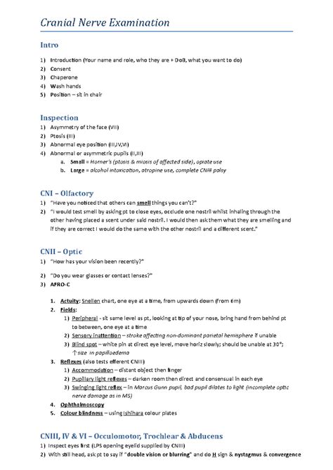 Cranial Nerve Examination Cranial Nerve Examination Intro Introduction Your Name And Role