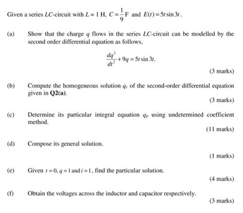 Solved Given A Series LC Circuit With L 1 H C 4F And EO Chegg Com