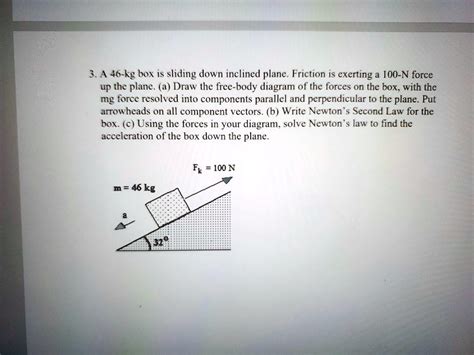 A 46 Kg Box Is Sliding Down Inclined Plane Friction Is Exerting A 100 N Force Up The Plane A
