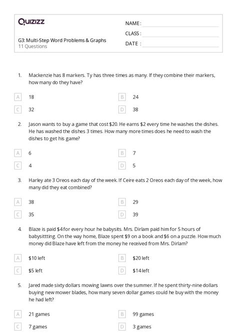 50 Multi Step Word Problems Worksheets On Quizizz Free And Printable