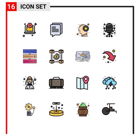 16 Thematic Vector Flat Color Filled Lines And Editable Symbols Of Network Data Mind Computing