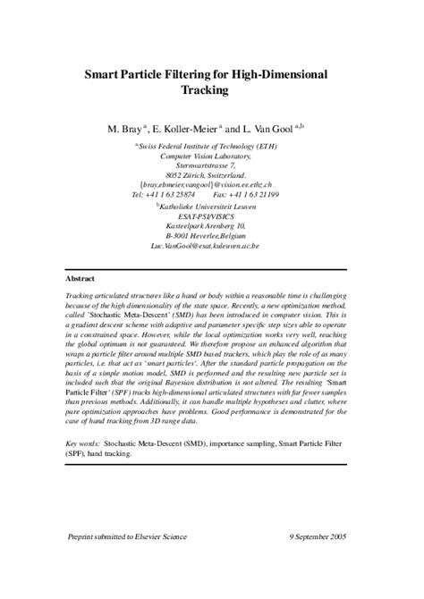 Pdf Smart Particle Filtering For High Dimensional Tracking