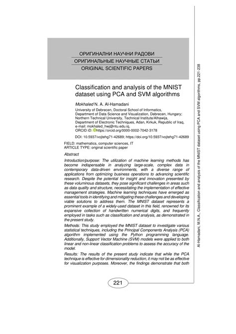 Pdf Classification And Analysis Of The Mnist Dataset Using Pca And