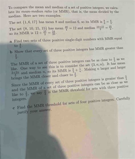 solved to compare the mean and median of a set of positive integers