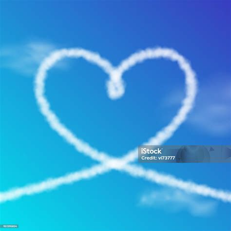푸른 하늘에 현실적인 구름에서 심장 모양 배너 또는 포스터 디자인을 위한 벡터 일러스트입니다 사랑 개념입니다 연기 물리적 구조에 대한 스톡 벡터 아트 및 기타 이미지