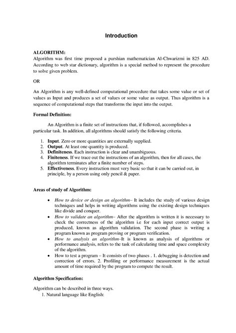 Lecture Notes Daa 5 Units Introduction Algorithm Algorithm Was First