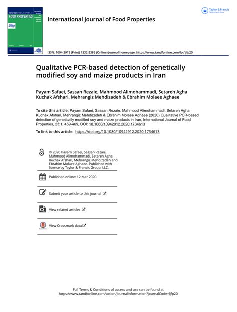 Pdf Qualitative Pcr Based Detection Of Genetically Modified Soy And Maize Products In Iran