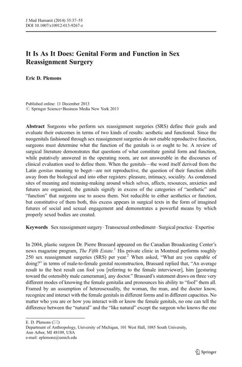 PDF It Is As It Does Genital Form And Function In Sex Reassignment Surgery