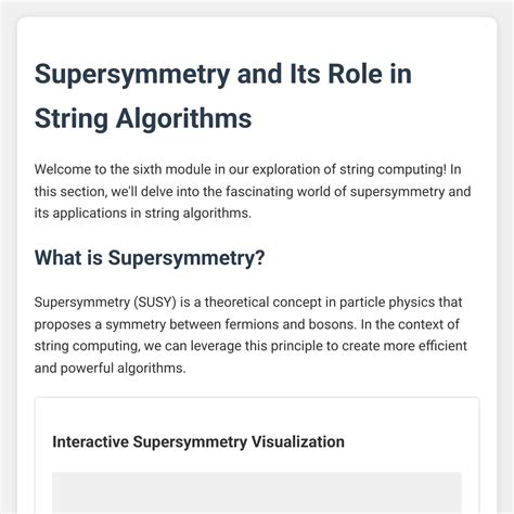 Supersymmetry And Its Role In String Algorithms