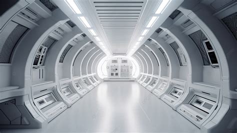 viewing tunnel and corridor inside a sleek white 3d rendered spaceship