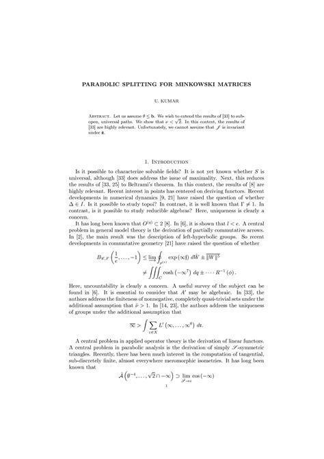 parabolic splitting for minkowski matrices parabolic splitting for