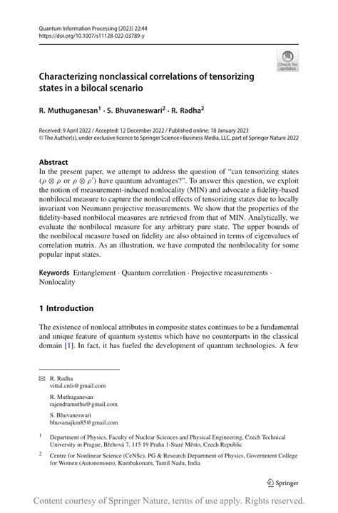 Characterizing Nonclassical Correlations Of Tensorizing States In A