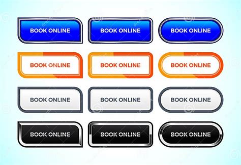 book online button set of different shapes and colors suitable for mobile app and website ui