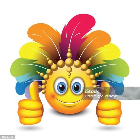 귀여운 이모티콘 두 엄지손가락 카니발 머리 장식 흰색 배경에 고립이모티콘벡터 일러스트 레이 션 공 스포츠 장비에 대한 스톡 벡터 아트 및 기타 이미지 Istock