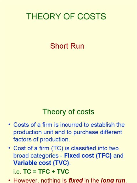 Theory Of Costs Short Run Pdf Long Run And Short Run Average Cost