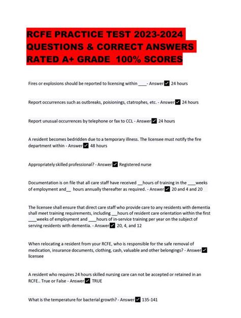 Rcfe Practice Test 2023 2024 Questions And Correct Answers Rated A Grade 100 Scores