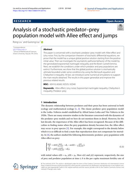 Pdf Analysis Of A Stochastic Predatorprey Population Model With Allee Effect And Jumps