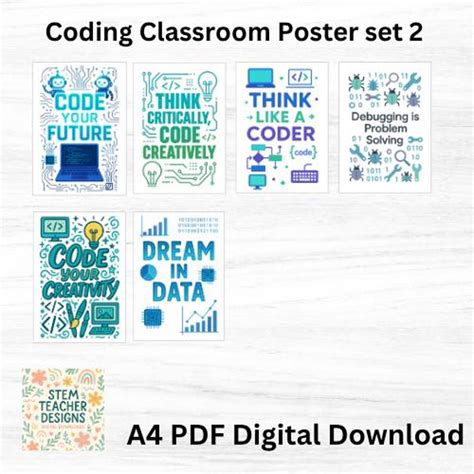 Coding Classroom Posters Set 2 6 Printable Stem Posters Digital Download Technology