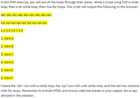 Solved In This PHP Exercise You Will Put All The Loops Chegg Com