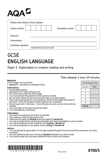 Aqa Gcse Language Paper 1 Question 3 And Question 4 Model Answers Teaching Resources