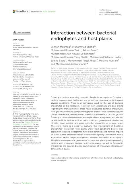 Pdf Interaction Between Bacterial Endophytes And Host Plants