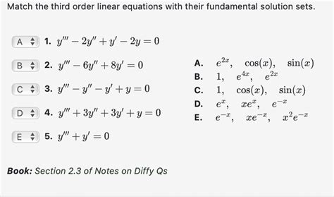 Match The Third Order Linear Equations With Their