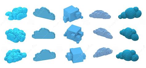 Set Of Isometric Voxel Clouds Stock Illustration Illustration Of